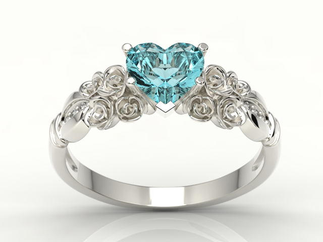 Pierścionek z białego złota z topazem Swarovski Ice Blue i diamentami ...